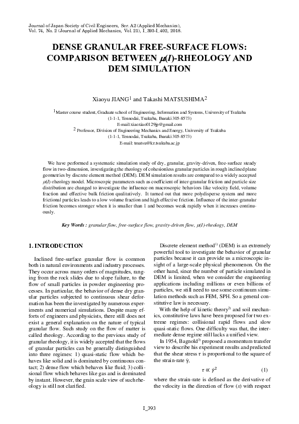 (PDF) Dense Granular Free-Surface Flows: Comparison Between Μ(I ...