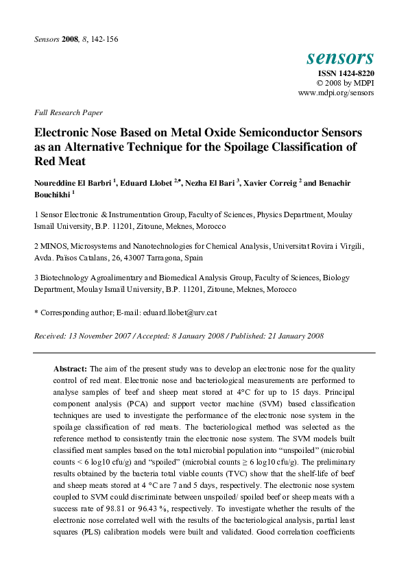 (PDF) Electronic Nose Based on Metal Oxide Semiconductor Sensors as an Alternative Technique for ...