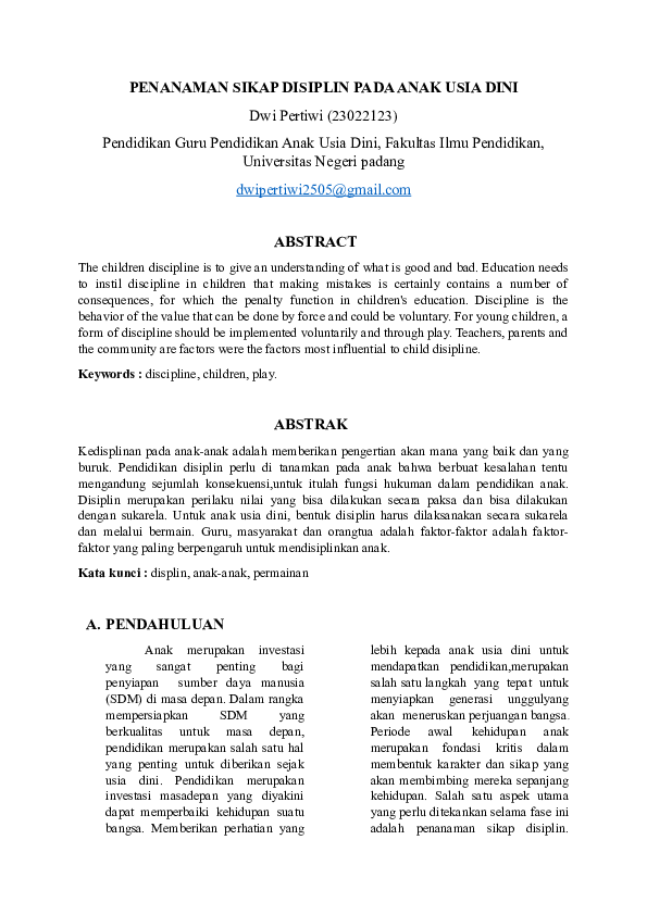 (DOC) PENANAMAN SIKAP DISIPLIN PADA ANAK USIA DINI