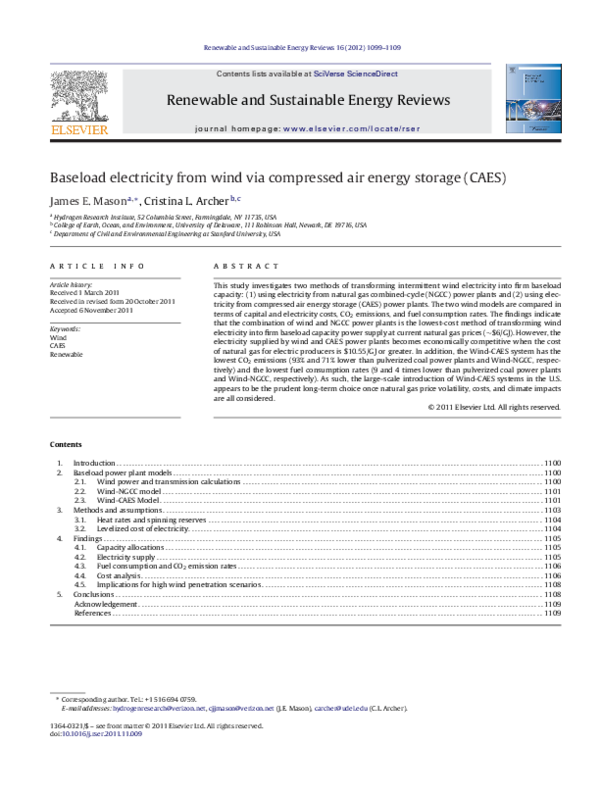(PDF) Baseload electricity from wind via compressed air energy storage ...