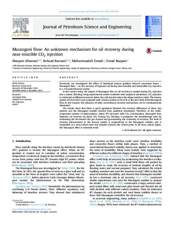 (PDF) Marangoni flow: An unknown mechanism for oil recovery during near ...