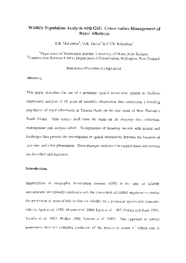 (PDF) Wildlife population analysis with GIS: conservation management of royal albatross