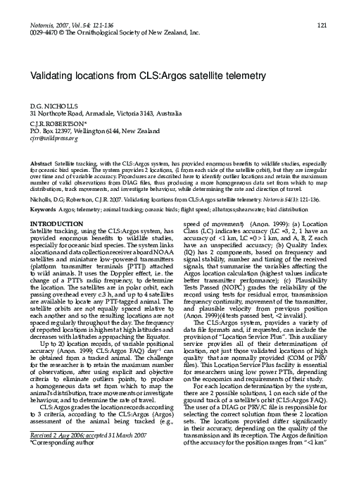 (PDF) Validating locations from CLS:Argos satellite telemetry | Christopher Robertson - Academia.edu