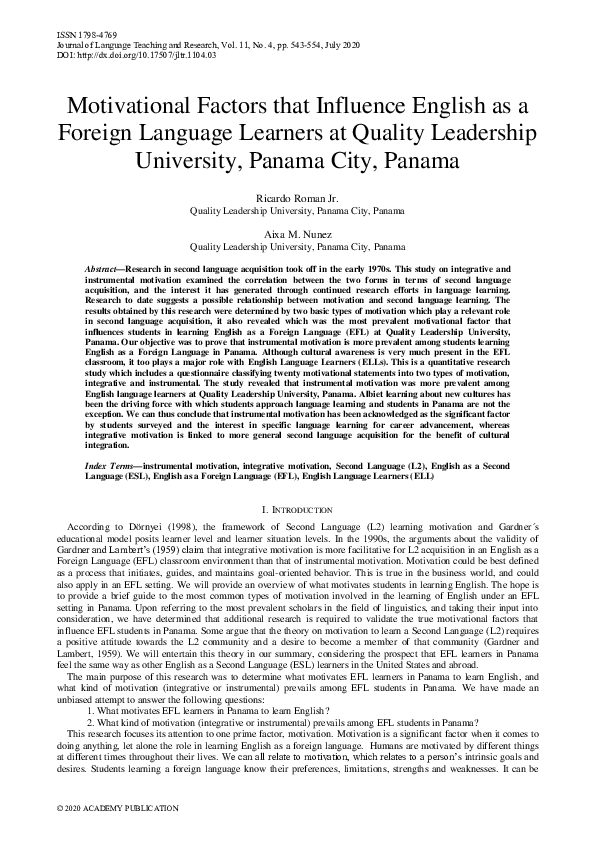 (PDF) Motivational Factors that Influence English as a Foreign Language ...