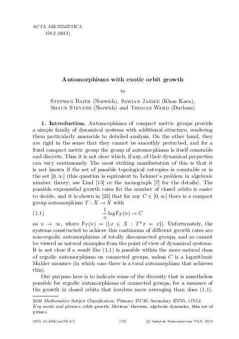 (PDF) Automorphisms with exotic orbit growth