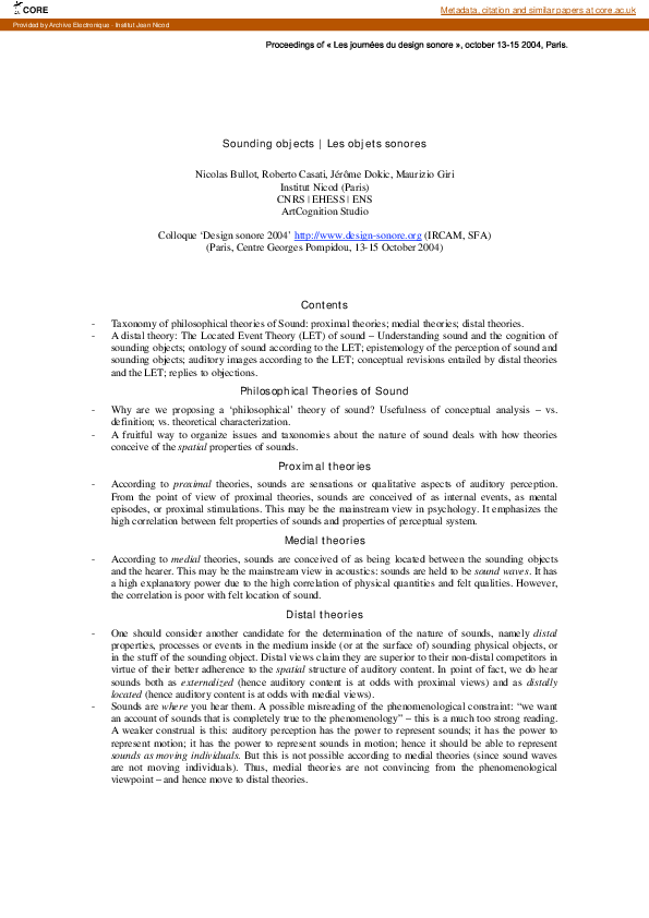 (PDF) Sounding objects