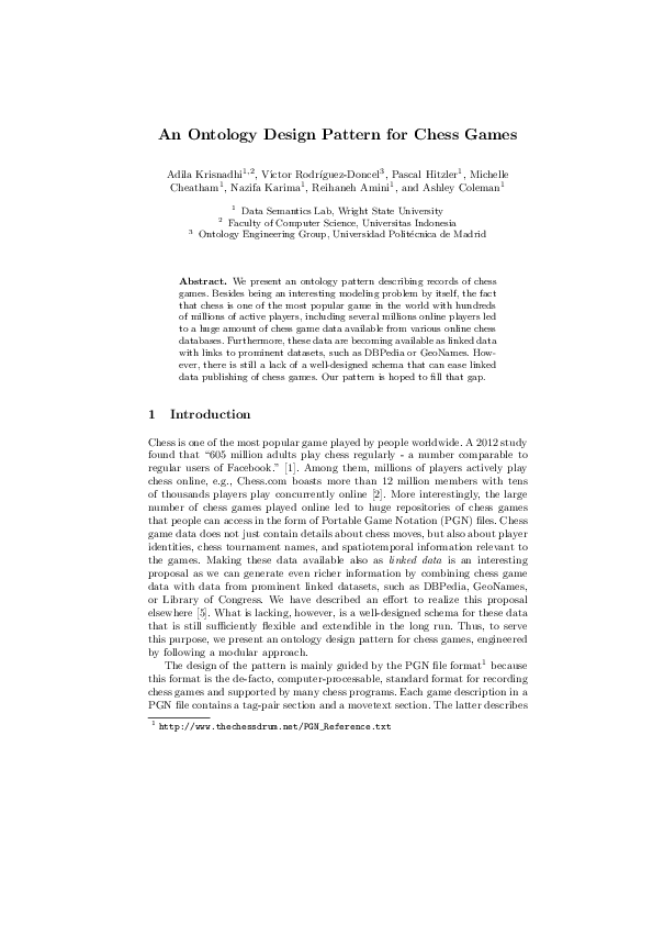 (PDF) An Ontology Design Pattern for Chess Games