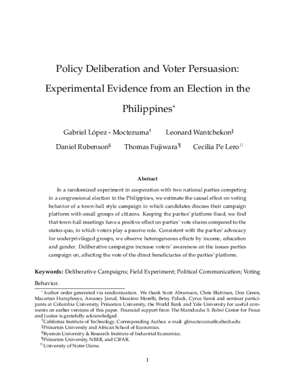 (PDF) Policy Deliberation and Voter Persuasion: Experimental Evidence ...