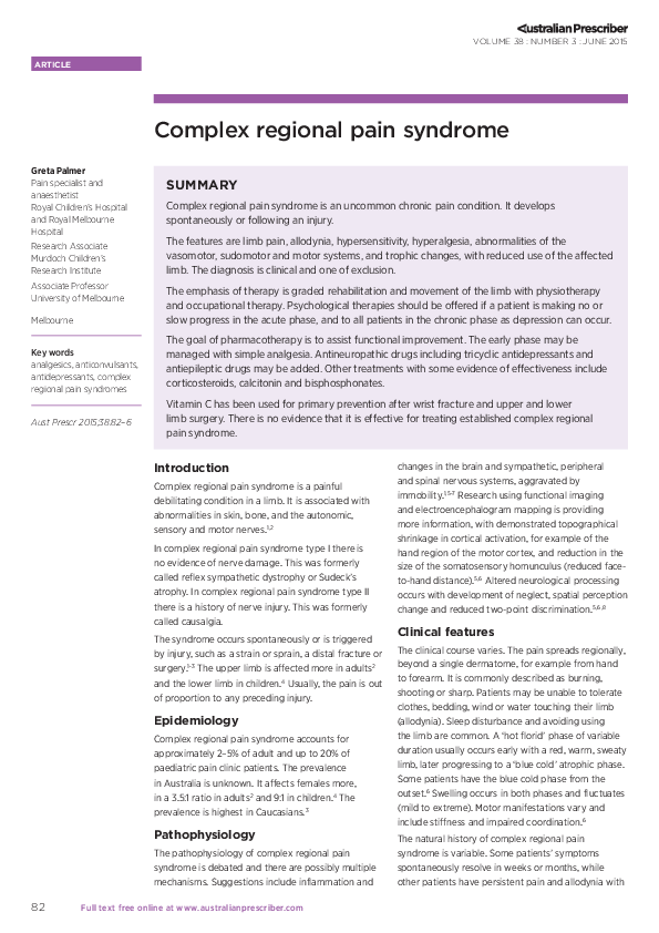 (PDF) Complex regional pain syndrome | Greta Palmer - Academia.edu