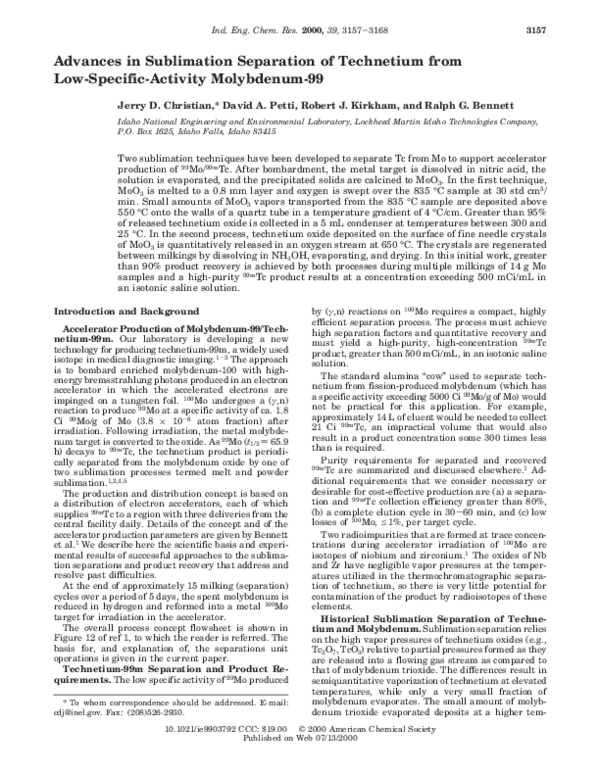 (PDF) Advances in Sublimation Separation of Technetium from Low ...