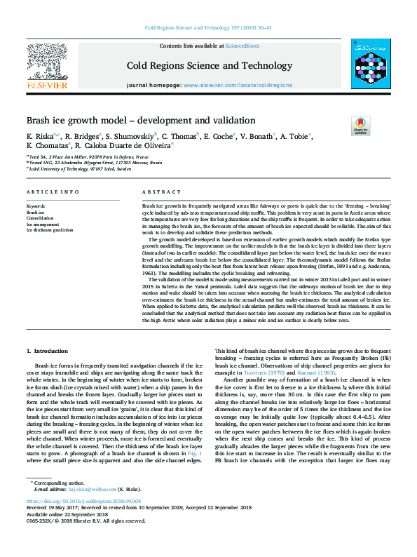 (PDF) Brash ice growth model – development and validation