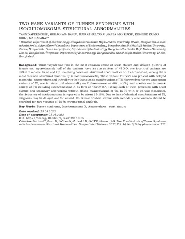 (PDF) Rare Turner Syndrome Variants with Isochromosomes
