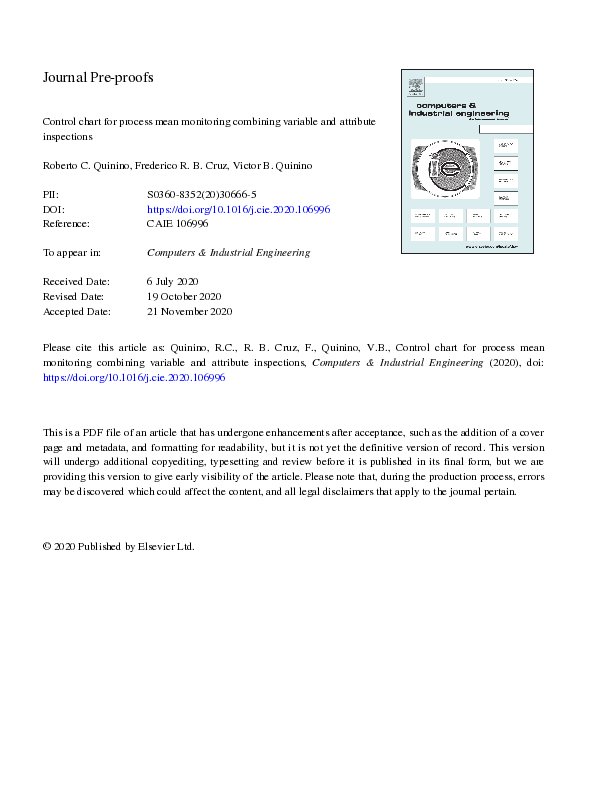 Pdf Control Chart For Process Mean Monitoring Combining Variable And Attribute Inspections