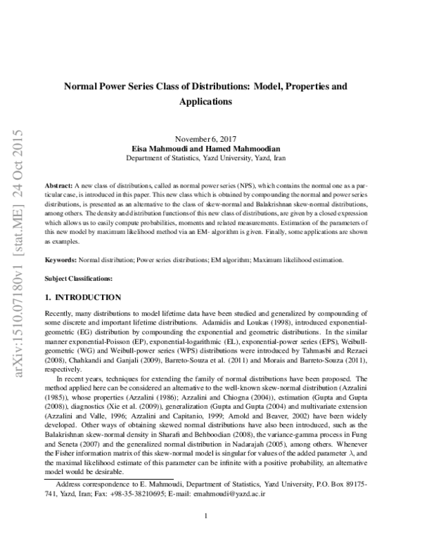 (PDF) Normal-Power series class of distributions: model, properties and ...