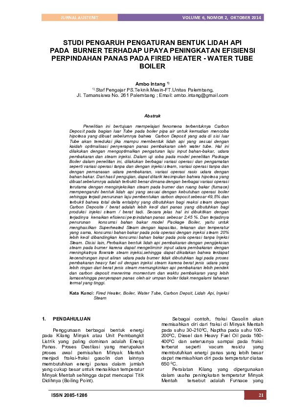 (PDF) Studi Pengaruh Pengaturan Bentuk Lidah Api Pada Burner Terhadap ...