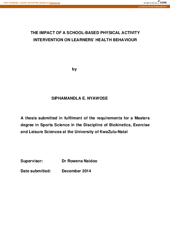(PDF) The impact of a school-based physical activity intervention on learners' health behaviour ...