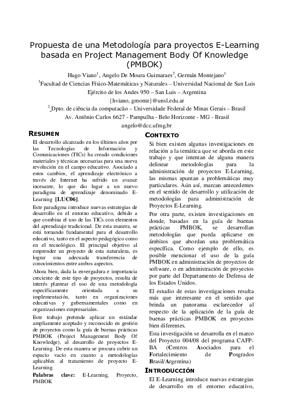 (PDF) Propuesta de una metodología para proyectos e-learning basada en Project Management Body ...
