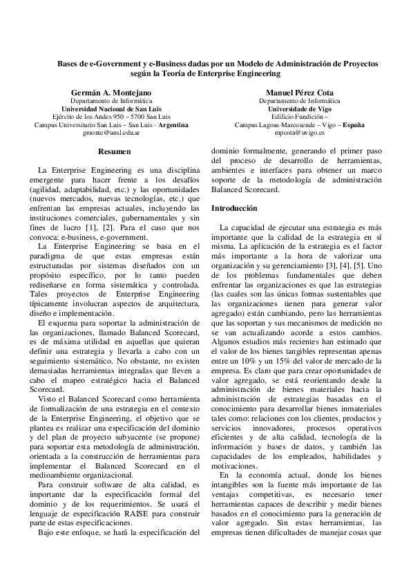 (PDF) Bases de e-government y e-business dadas por un modelo de administración de proyectos ...