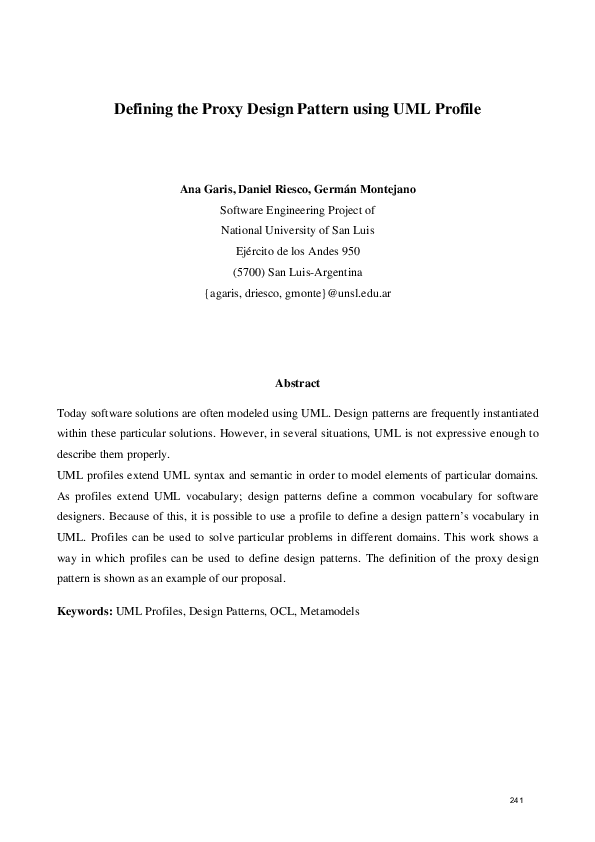 (PDF) Defining the proxy design pattern using UML profile