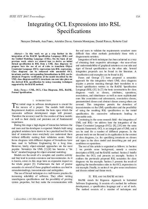 (PDF) Integrating OCL expressions into RSL specifications | Germán Montejano - Academia.edu