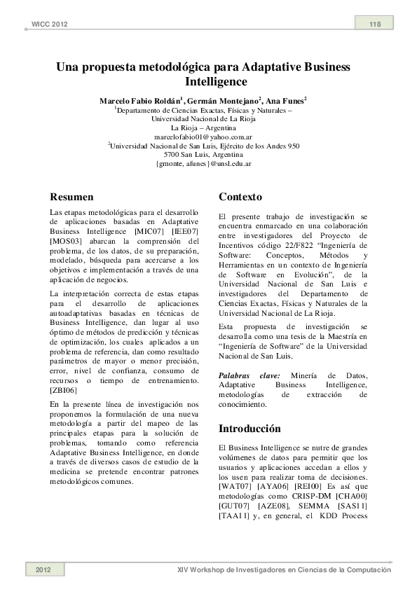 (PDF) Una propuesta metodológica para Adaptative Business Intelligence