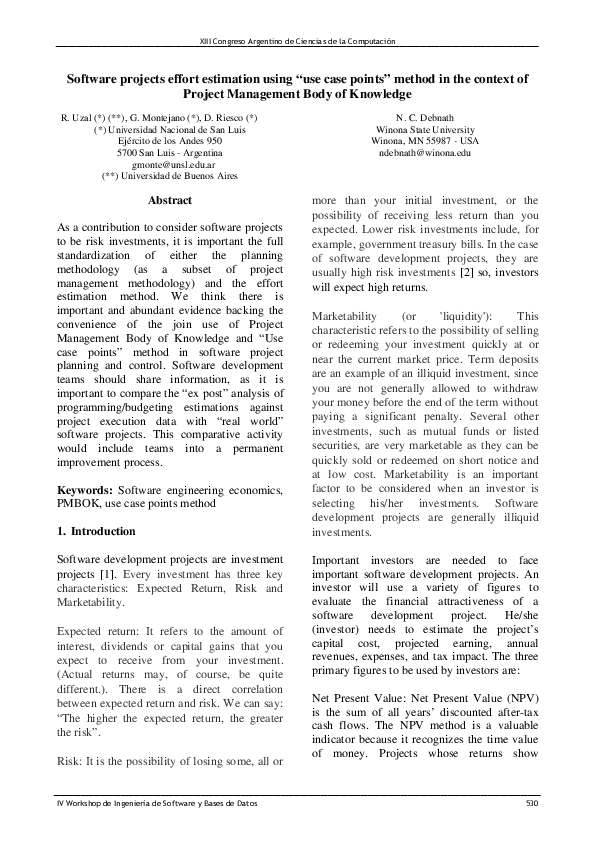 (PDF) Software projects effort estimation using “use case points” method in the context of ...