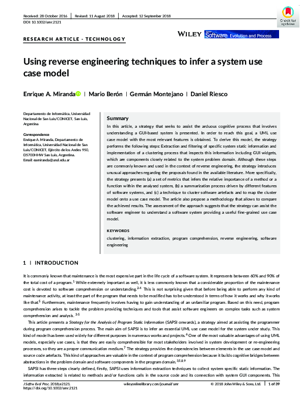 (PDF) Using reverse engineering techniques to infer a system use case model