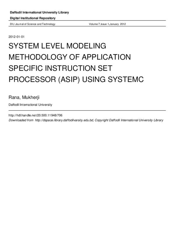 (PDF) System Level Modeling Methodology of Application Specific ...