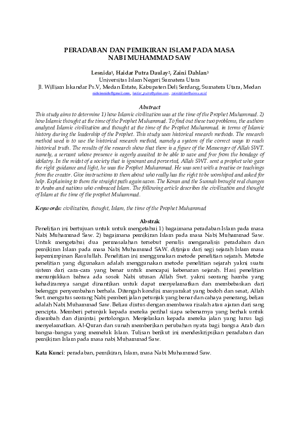 (PDF) Peradaban Dan Pemikiran Islam Pada Masa Nabi Muhammad Saw | Zaini ...
