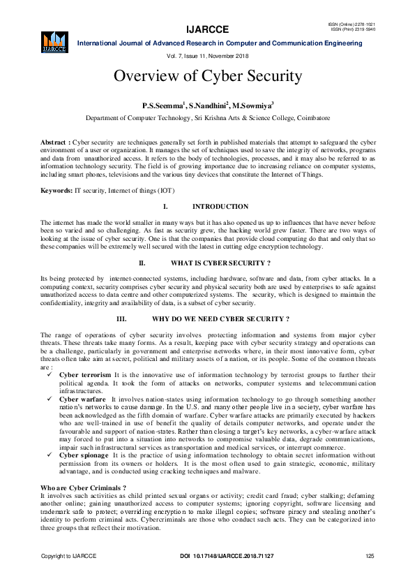 (PDF) Overview of Cyber Security