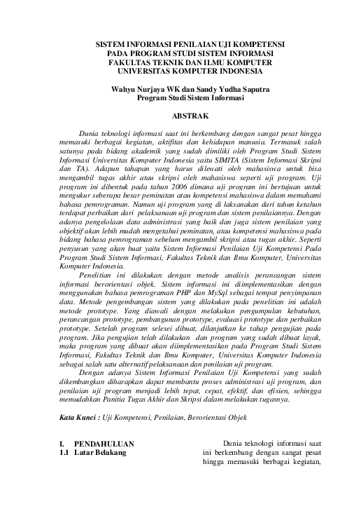(PDF) Sistem Informasi Penilaian Uji Kompetensi Pada Program Studi Sistem Informasi Fakultas ...