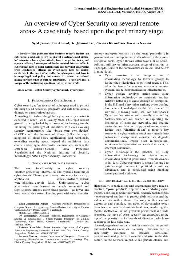 (PDF) An overview of Cyber Security on several remote areas- A case ...