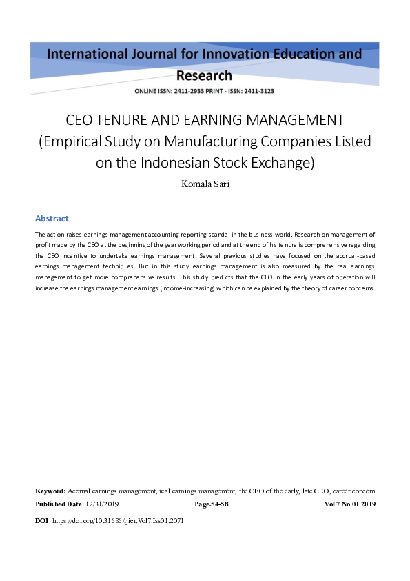 (PDF) Ceo Tenure and Earning Management | Komala Sari - Academia.edu