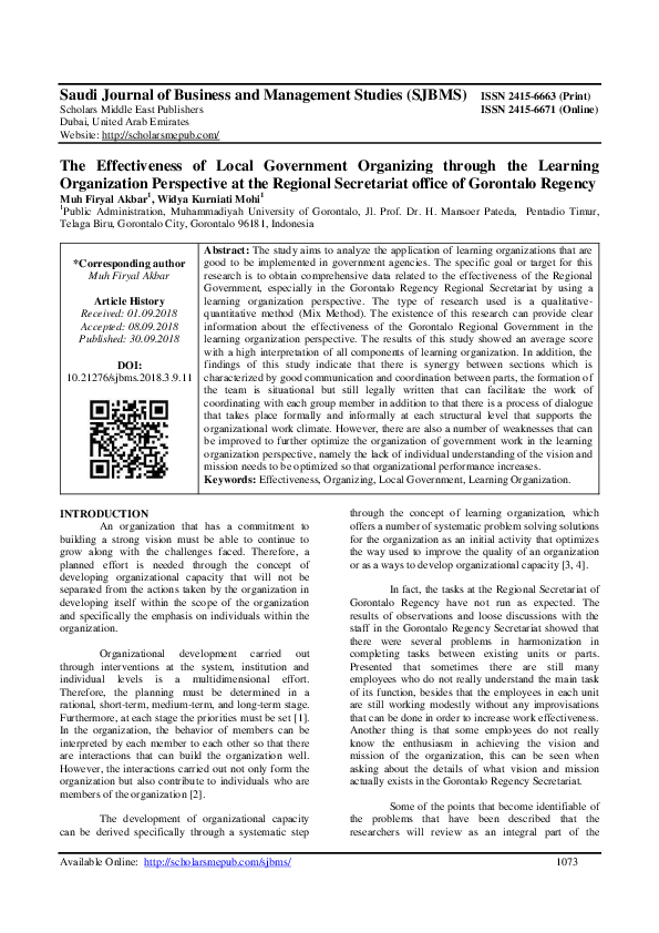 (PDF) The Effectiveness of Local Government Organizing through the ...