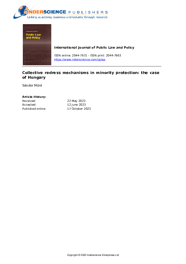 (PDF) Sándor Móré: Collective redress mechanisms in minority protection ...