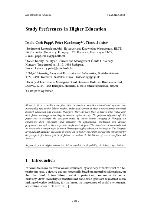 (PDF) Study Preferences in Higher Education