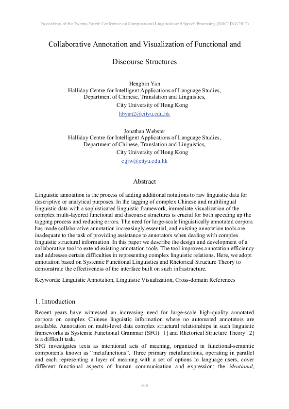 Pdf Collaborative Annotation And Visualization Of Functional And Discourse Structures