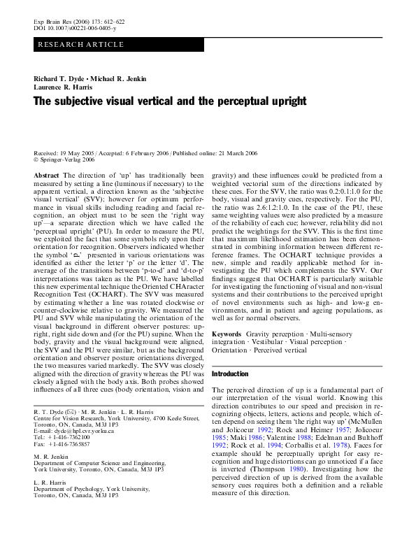 (PDF) The subjective visual vertical and the perceptual upright