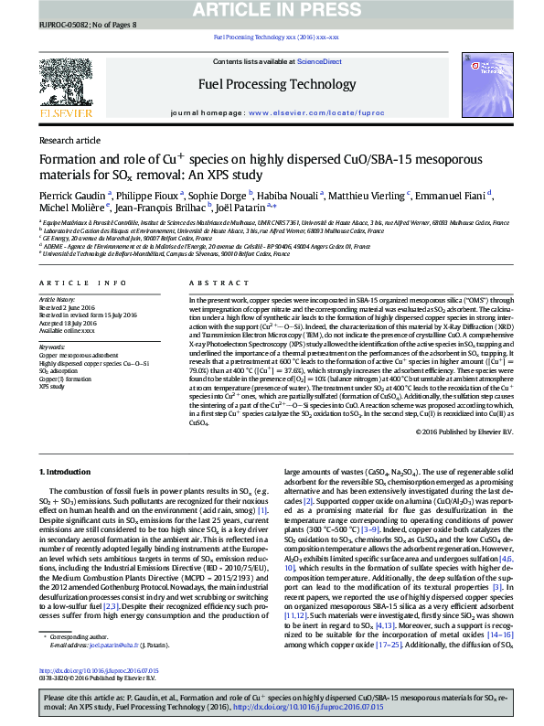 (PDF) Formation and role of Cu+ species on highly dispersed CuO/SBA-15 ...