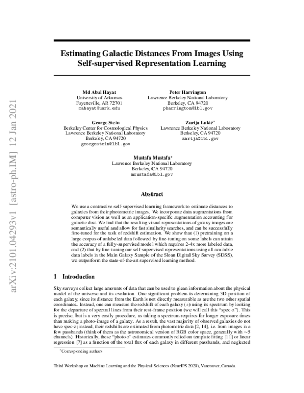 (PDF) Estimating Galactic Distances From Images Using Self-supervised Representation Learning