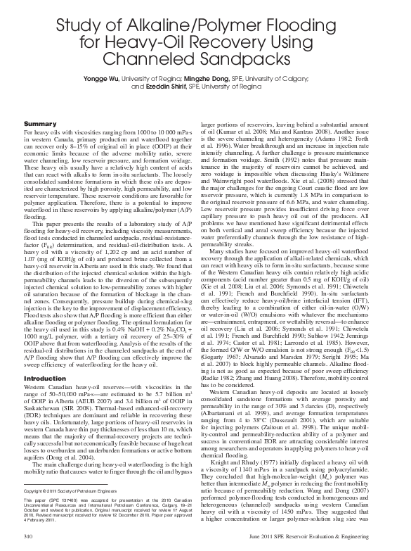 (PDF) Study of Alkaline/Polymer Flooding for Heavy Oil Recovery Using Channeled Sandpacks