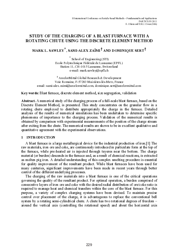 (PDF) Study of the charging of a blast furnace with a rotating chute using the discrete element ...