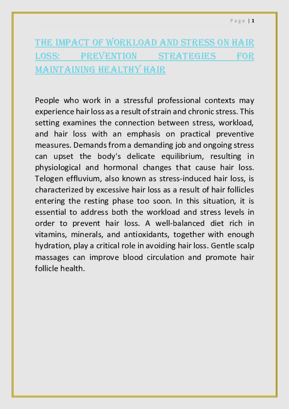(PDF) The impact of workload and stress on hair loss: Prevention strategies for maintaining ...