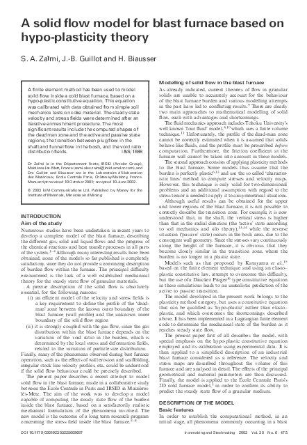 (PDF) A solid flow model for blast furnace based on hypo-plasticity theory