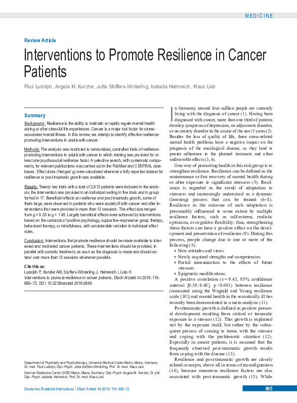 (PDF) Interventions to Promote Resilience in Cancer Patients