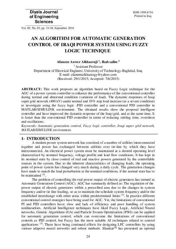 (PDF) An Algorithm for Automatic Generation Control of Iraqi Power ...