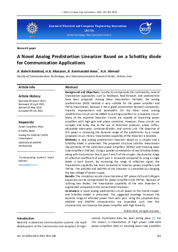 (PDF) A Novel Analog Predistortion Linearizer Based on a Schottky diode for Communication ...