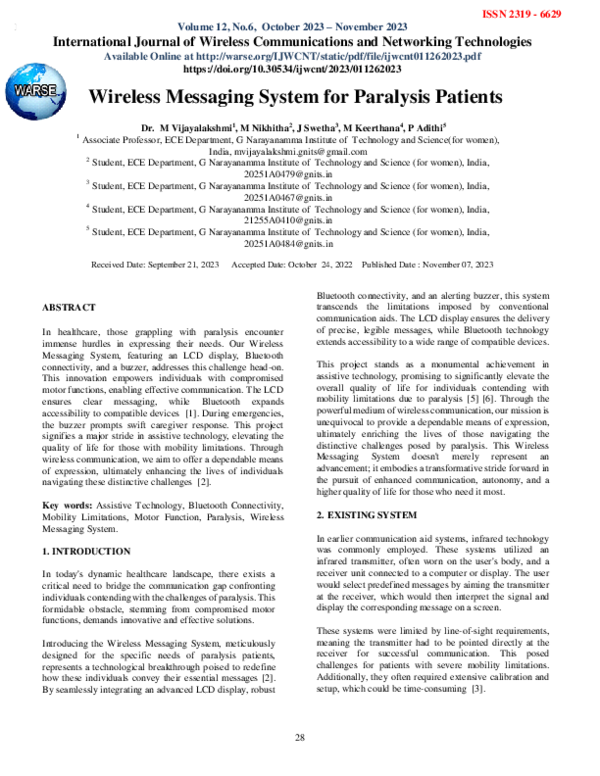 (PDF) Wireless Messaging System for Paralysis Patients
