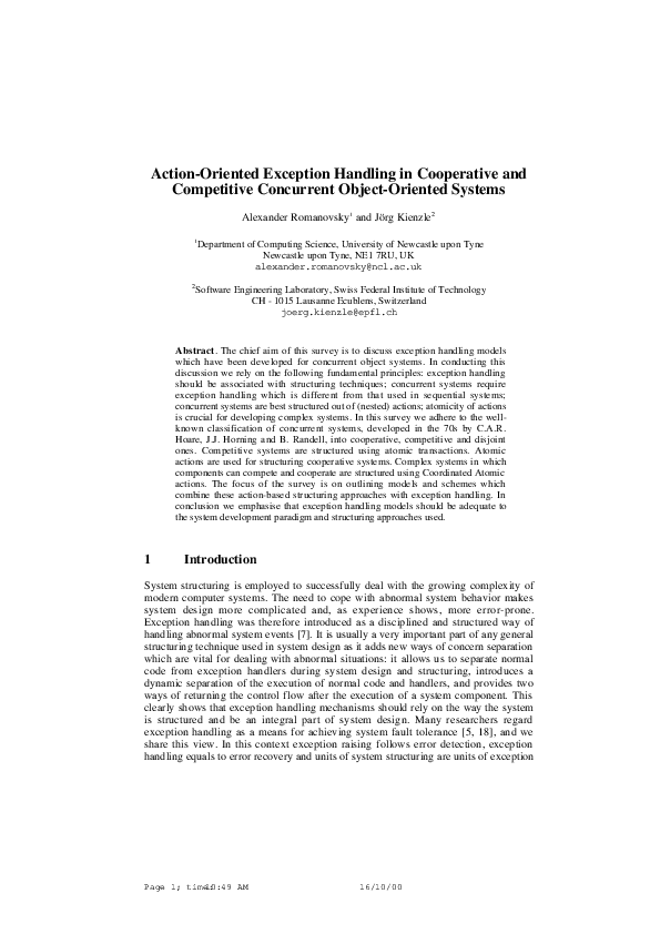 (PDF) Action-Oriented Exception Handling in Cooperative and Competitive Object-Oriented Systems
