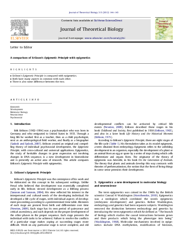(PDF) A comparison of Erikson's Epigenetic Principle with epigenetics